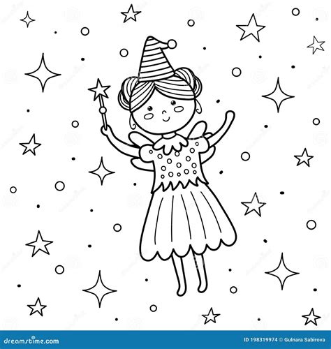 Pagina Colorata Per Bambini Con Una Fata Carina Una Principessa Volante Con Una Bacchetta Magica