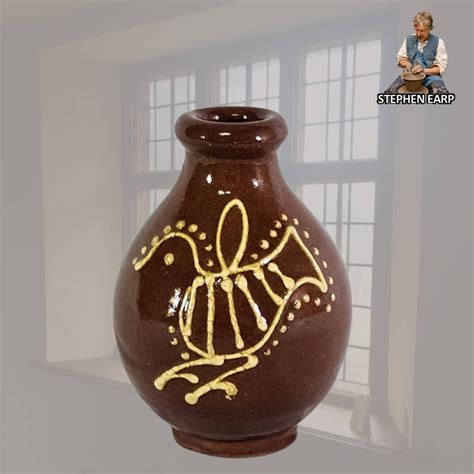 Brown Redware Jug Wren Slipware Pottery Nanas Farmhouse Nanas Farmhouse