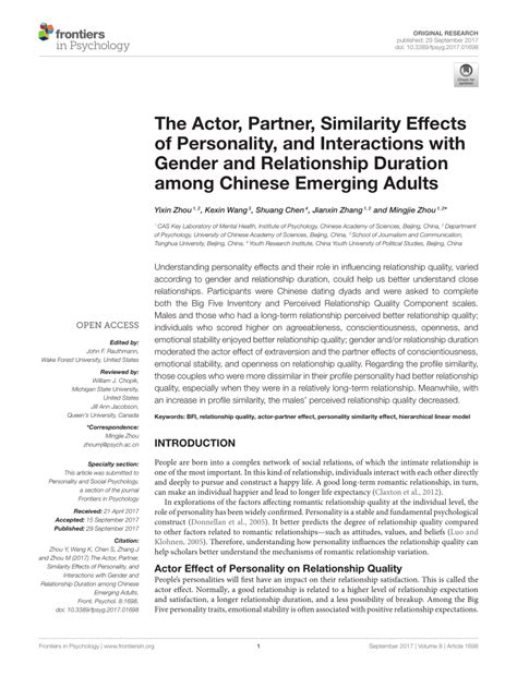 Pdf The Actor Partner Similarity Effects Of Personality And