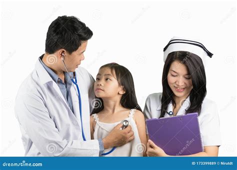 Male Doctor Examining Little Asian Girl Stock Image Image Of Medical