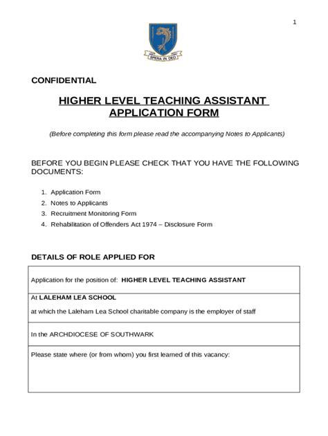 Confidential Higher Level Teaching Assistant Application Lalehamlea