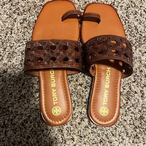 Tory Burch Shoes Tory Burch Brown Woven Leather Toe Ring Sandals