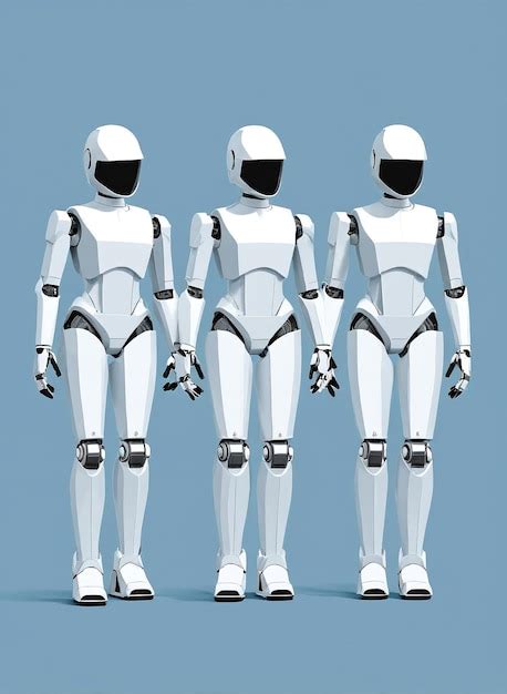 Premium Photo Minimalist Illustration Three Robots Standing In A Row