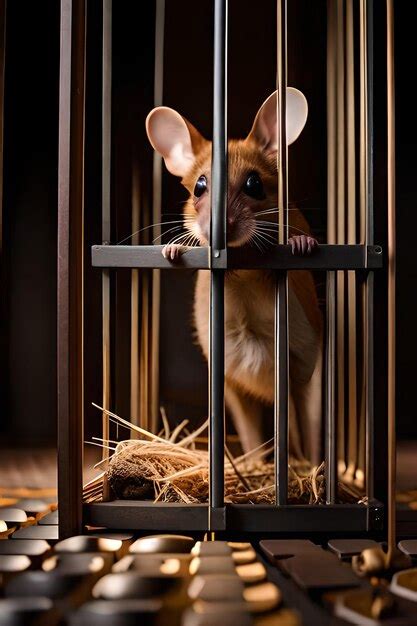 Premium Photo A Mouse Standing Inside A Cage