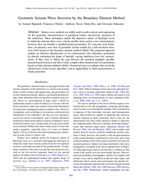 Pdf Geometric Seismic‐wave Inversion By The Boundary Element Method