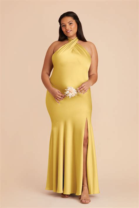 Stephanie Sunflower Yellow Satin Strapless Dress Birdy Grey
