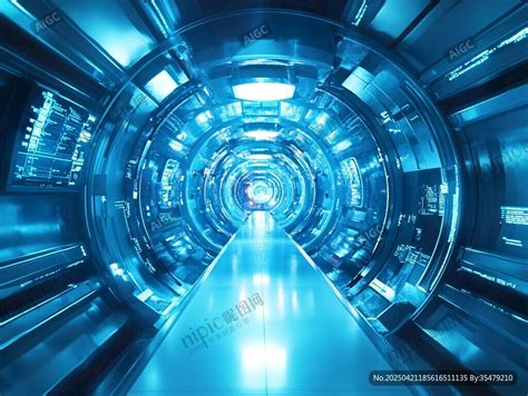 Ai创作图科幻 隧道 科技 未来 蓝光 机械 光影 空间 虚拟 金属 通道 场景 数码 电子 视效果 昵图网