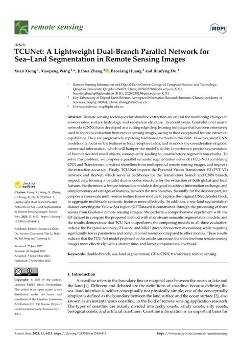 Pdf Tcunet A Lightweight Dual Branch Parallel Network For Sea Land Segmentation In Remote
