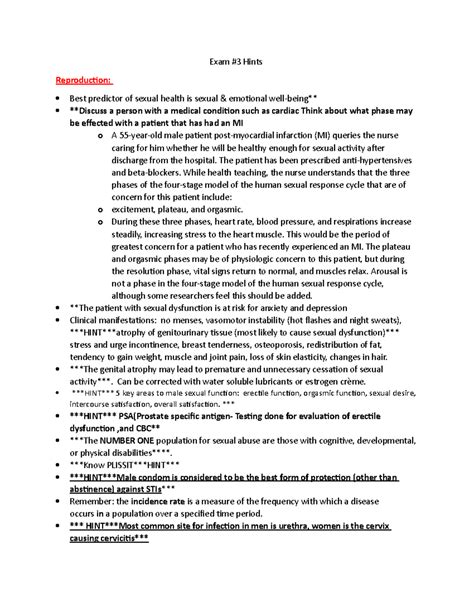 Exam Hints Exam Hints Reproduction Best Predictor Of Sexual Health Is Sexual Studocu