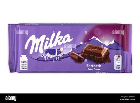 WETZLAR; GERMANY - 2022-04-11: Milka chocolate bar on white background ...