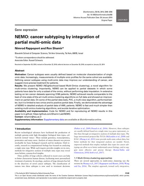 Pdf Nemo Cancer Subtyping By Integration Of Partial Multi Omic Data