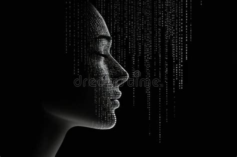 Human Face Outline Dissolving Into Binary Code Representing Futuristic