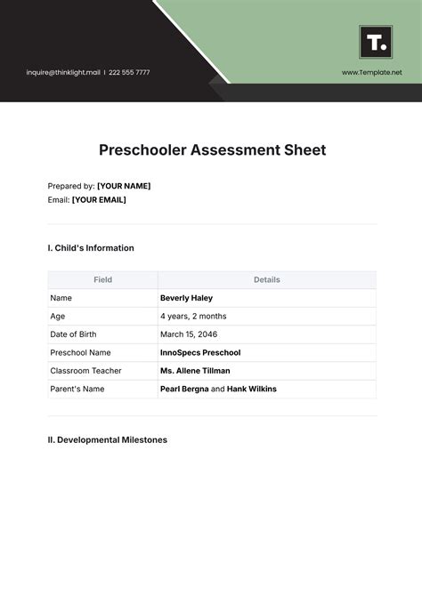 Free Assessment Sheet Templates Editable And Printable