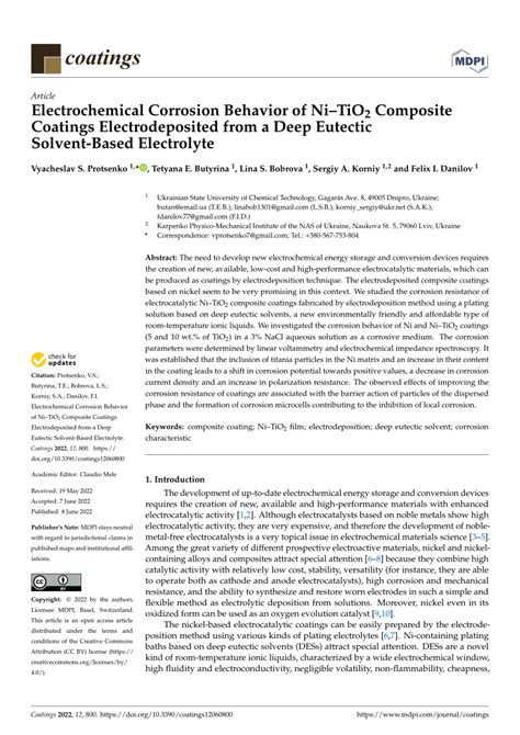 Pdf Electrochemical Corrosion Behavior Of Nitio2 Composite Coatings