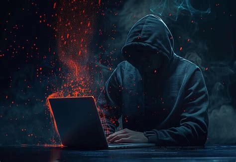 Premium Photo Photo Portrait Of Hacker Background With Gloves And Laptop
