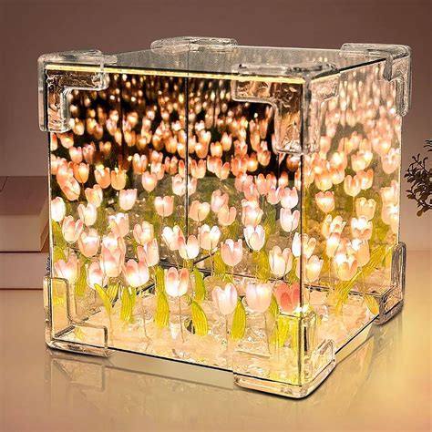 Нічник Безкінечні тюльпани 10×10см 20 тюльпанів від батарейок Набір Зроби сам Рожевий