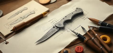 The Process Of Developing A New Model Of A Folding Knife Industrial Design Stock Illustration