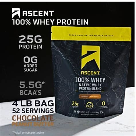 Ascent 100 Whey Protein Powder Chocolate Peanut Butter 4 Lb