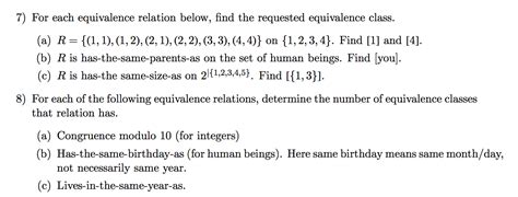 Solved For Each Equivalence Relation Below Find The
