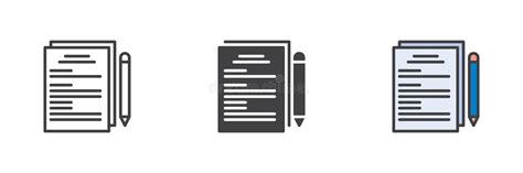 Document And Pencil Different Style Icon Set Stock Vector Illustration Of Version Office