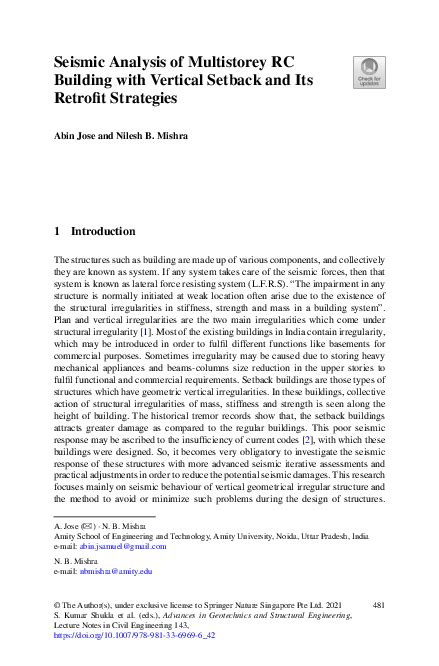 Pdf Seismic Analysis Of Multistorey Rc Building With Vertical Setback And Its Retrofit Strategies