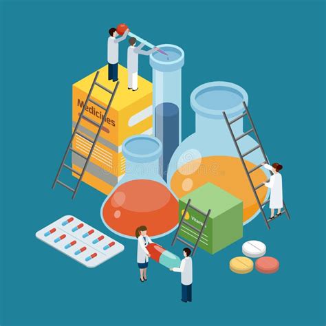 Pharmaceutical Production Composition Isometric Background Stock Vector