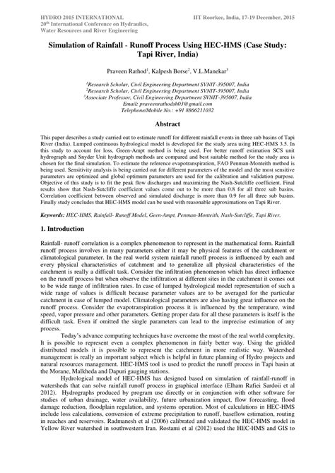 pdf simulation of rainfall runoff process using hec hms