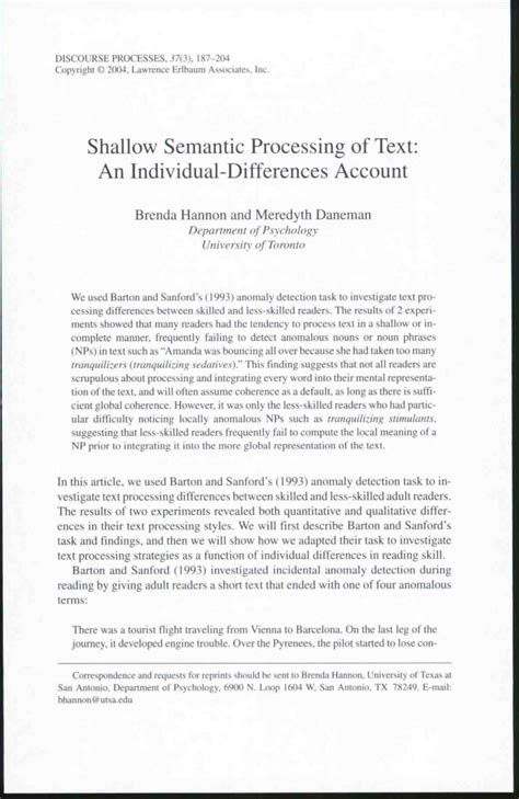 Pdf Shallow Semantic Processing Of Text An Individual Differences Account