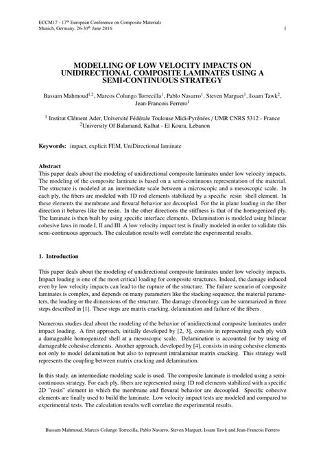 Pdf Modelling Of Low Velocity Impacts On Unidirectional Composite