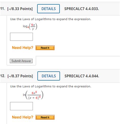 Solved Use The Laws Of Logarithms To Expand The Expression Chegg Com