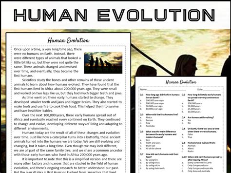 Human Evolution Reading Comprehension Passage And Questions Pdf Teaching Resources