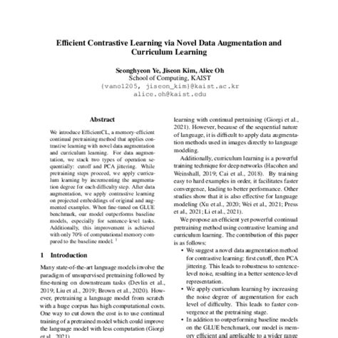 Efficient Contrastive Learning Via Novel Data Augmentation And Curriculum Learning Acl Anthology