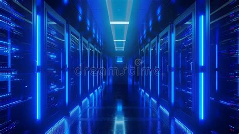 Modern Data Center With Blue Led Lighting Generative Ai Stock Illustration Illustration Of