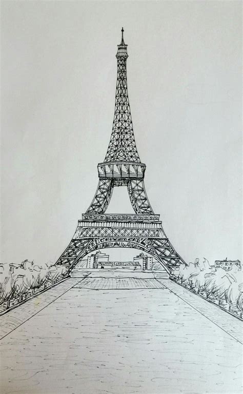 Download Eiffel Tower In Paris Linear Drawing Vector Line Illustration