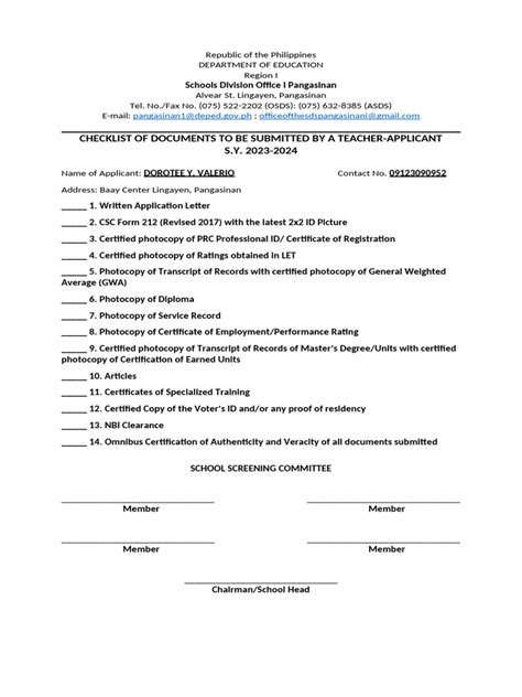 Checklist Application Pdf