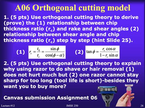 Solved A06 Orthogonal Cutting Model 1 5 Pts Use