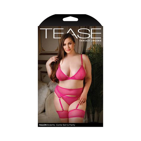 Tease Fallon Bralette Garter Belt With Leg Garters And Panty Set Pnk 3x