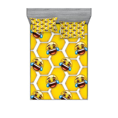 Ambesonne Laughing Emoji Fitted Sheet And Pillow Sham Set Futurist Robot