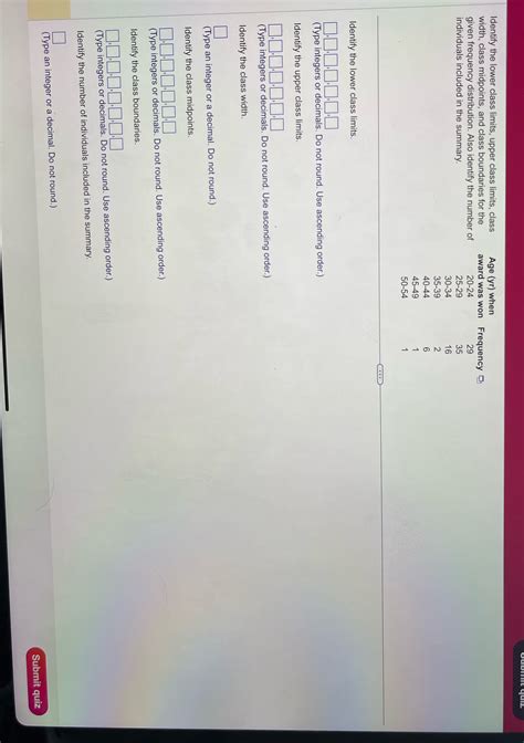 Solved 20 Identify The Lower Class Limits Upper Class Limits Class