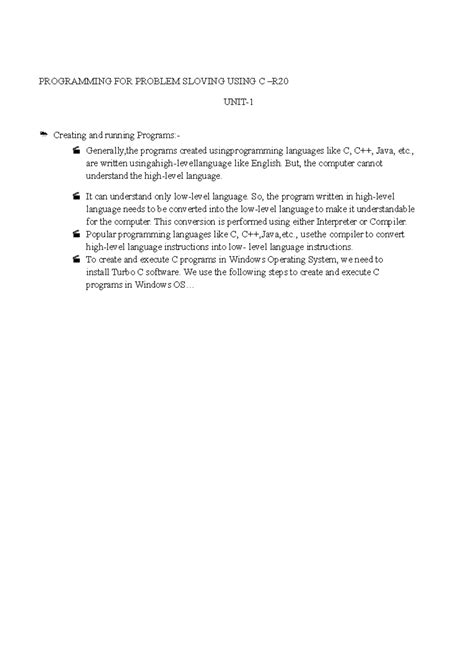 Ppsc Notes Unit 1 Programming In C Unit 1 Programming For Problem Sloving Using C R Unit