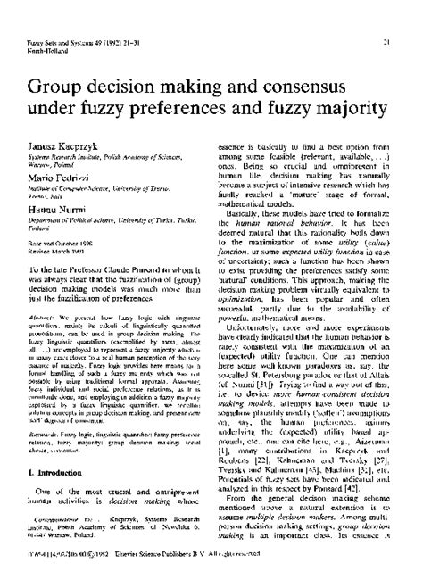 Pdf Group Decision Making And Consensus Under Fuzzy Preferences And Fuzzy Majority