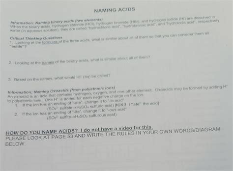 Solved NAMING ACIDS Information Naming Binary Acids Two Chegg Com