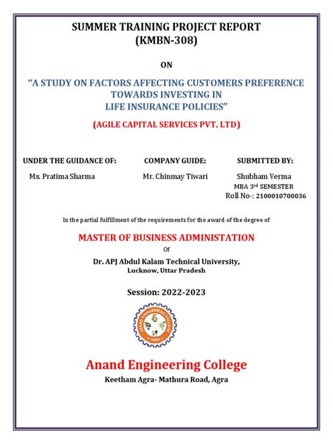 Shubham Verma Final Pdf Investment Fund Insurance