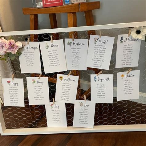 Seating Cards With Flower Names Table Seating Assignment Cards Guest