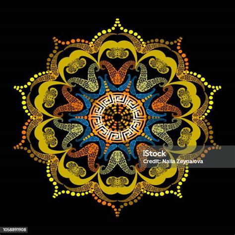 화려한 꽃 그리스 만다라 패턴입니다 레이스 장식 페이 즐 리 B 0명에 대한 스톡 벡터 아트 및 기타 이미지 0명 검은색 고풍스런 Istock