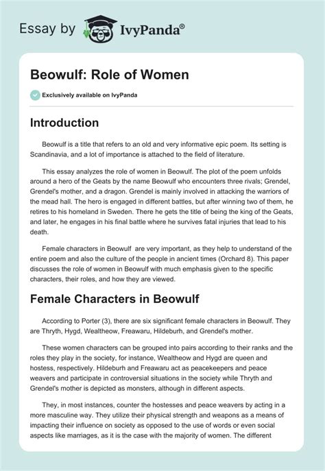 Essay On Beowulf Role Of Women