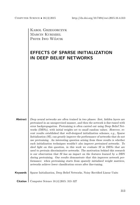 pdf effects of sparse initialization in deep belief networks