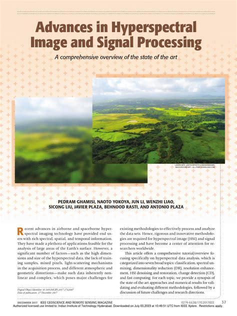 advances in hyperspectral image and signal processing a comprehensive