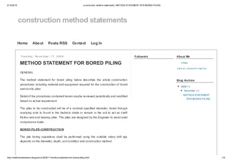 Pdf Construction Method Statements Method Statement For Bored Piling