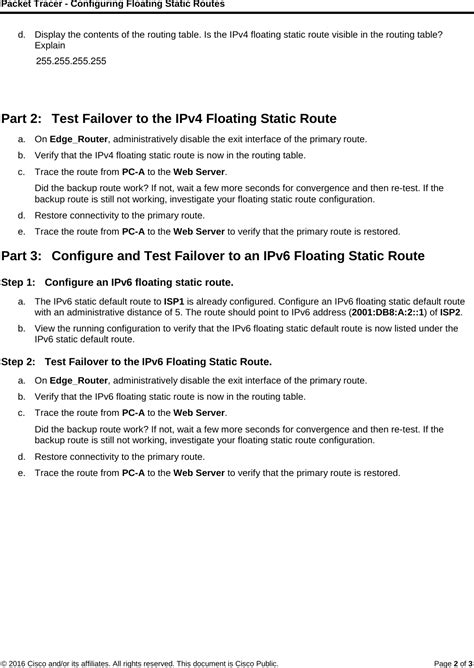 2 2 5 5 packet tracer configuring floating static routes instructions
